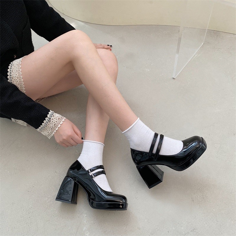 Size 35-42 Women‘s School Student High Heels Thick Heel Leather Sandal ...