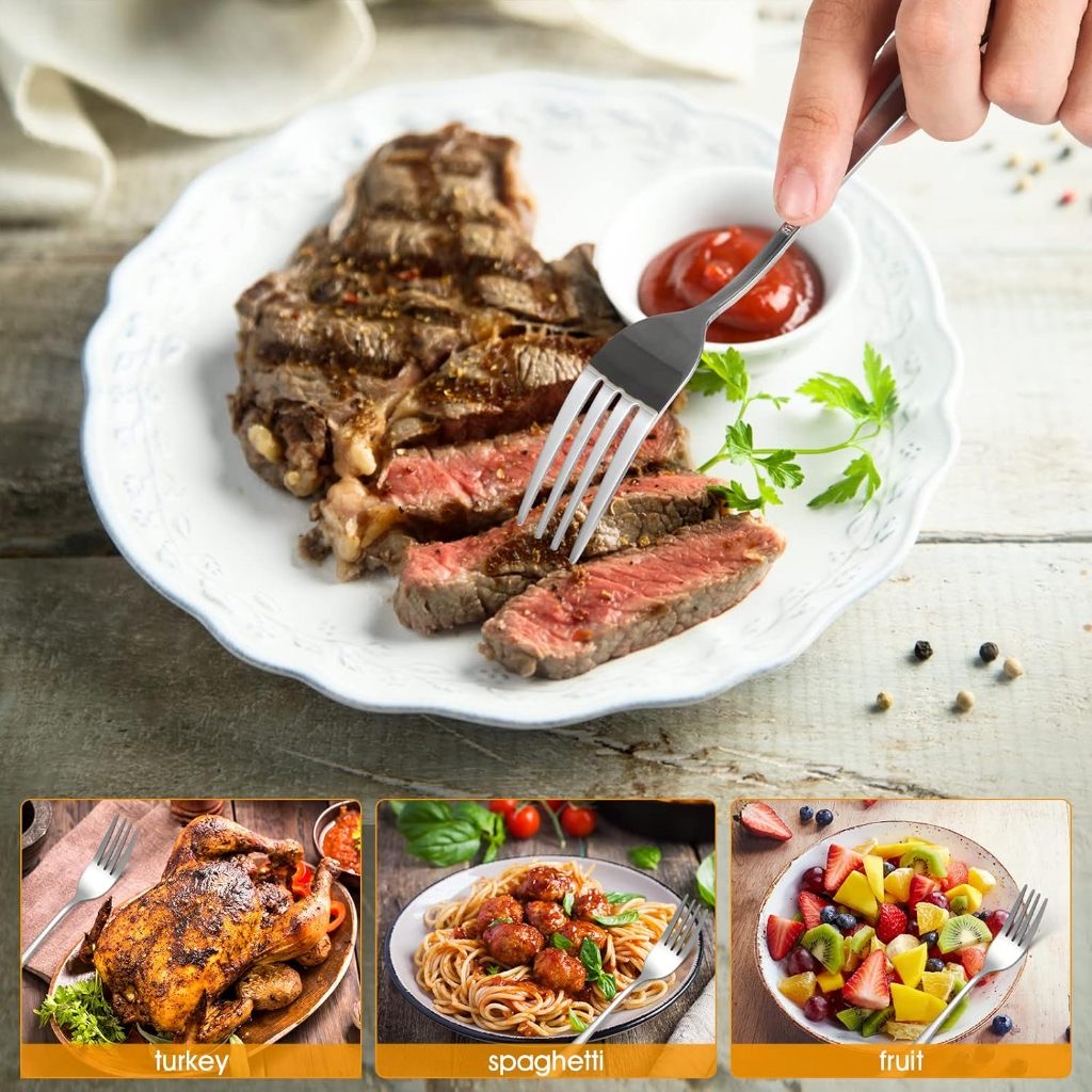 12pcs Stainless Steel Spoon And Fork Set Korean Cutlery Dinnerware Food ...