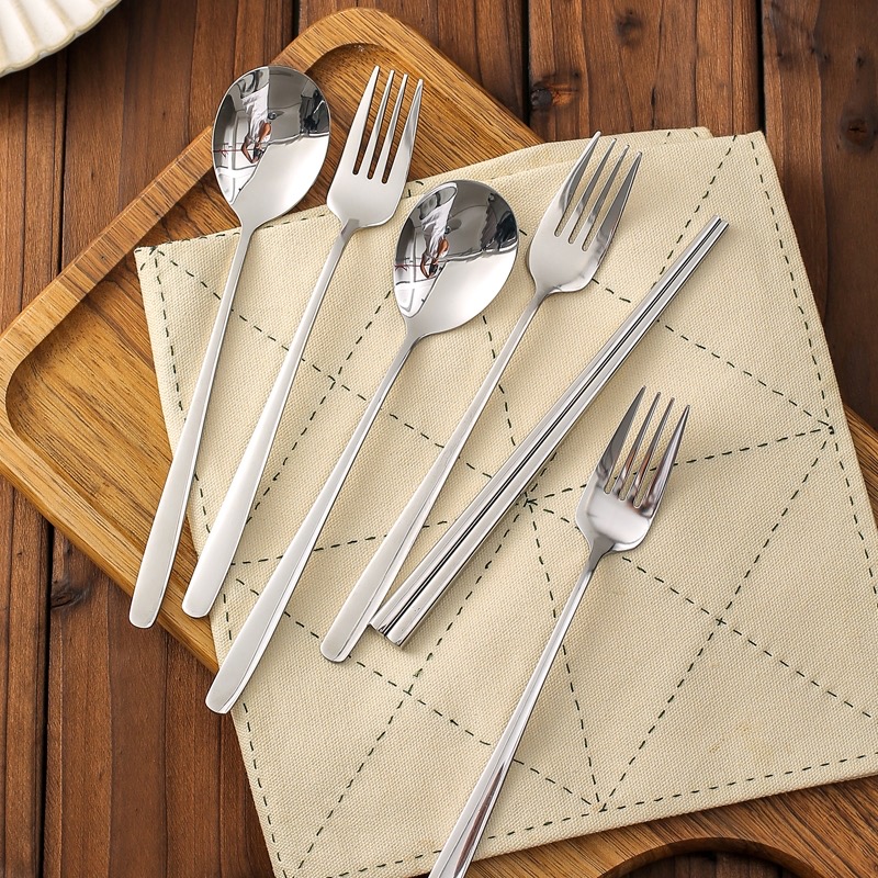 12pcs Stainless Steel Spoon And Fork Set Korean Cutlery Dinnerware Food ...