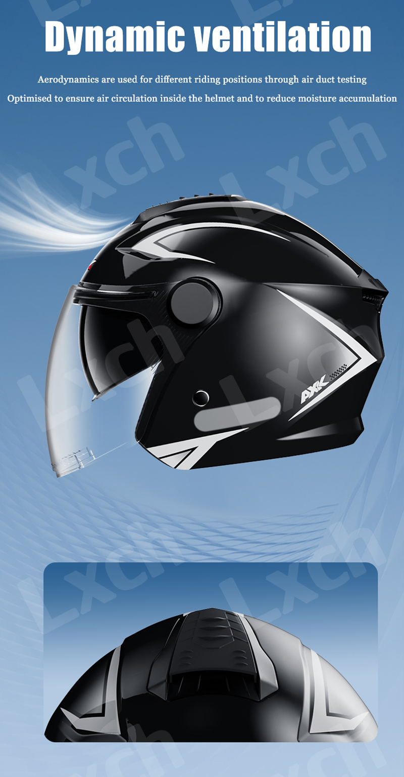 AXK Motorcycle Half Face Helmet For Men And Women HD Double Mirror ICC ...