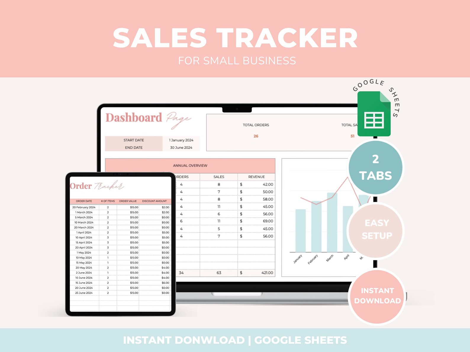 Digital Planner, Sales Tracker Spreadsheet Order Tracker Small Business ...
