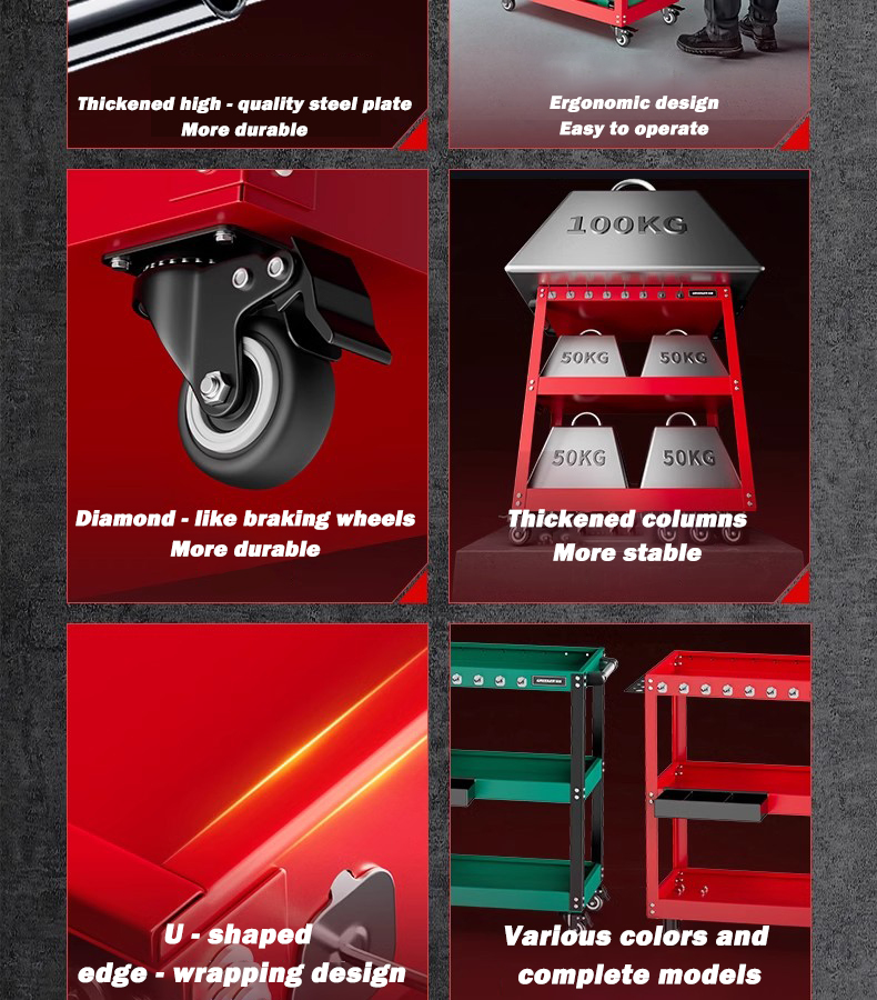 Trolley 3 Layer Tool Cart Hand Push trolley Heavy Duty Tool Box Cabinet ...