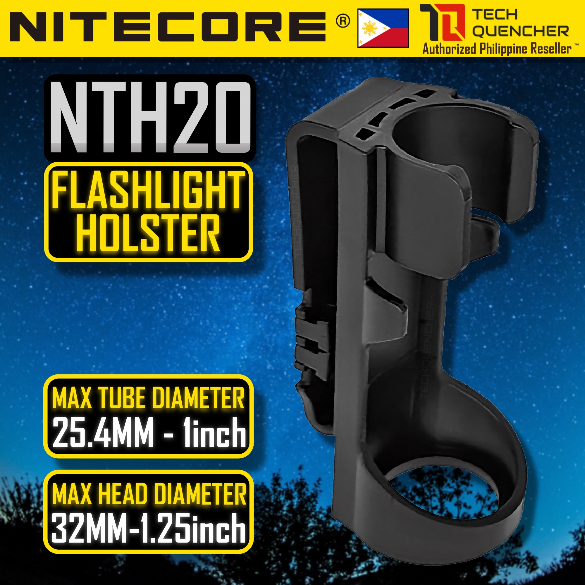 Nitecore NTH20 Flashlight Hard Holster - Supports 1 inch Tube Diameter - 1.25 inch Head Diameter ...