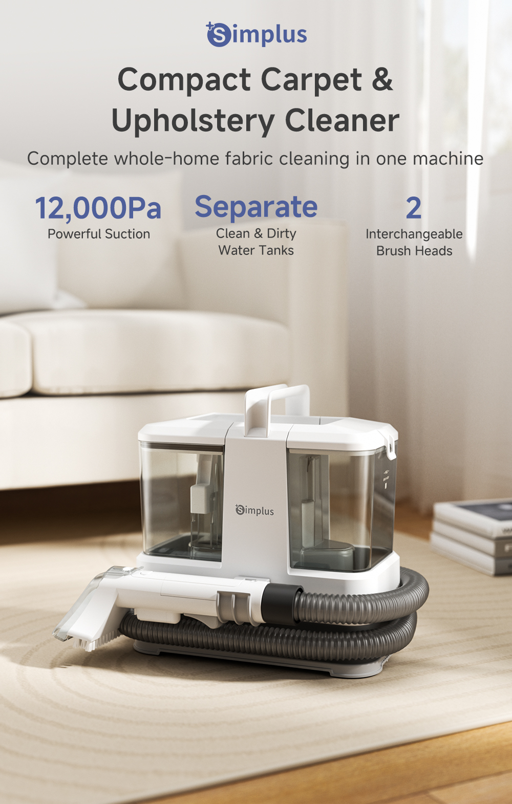 Simplus Portable Spot Vacuum Cleaner Wet & Dry Use Multi Surface Cleaning For Carpet Upholstery ...