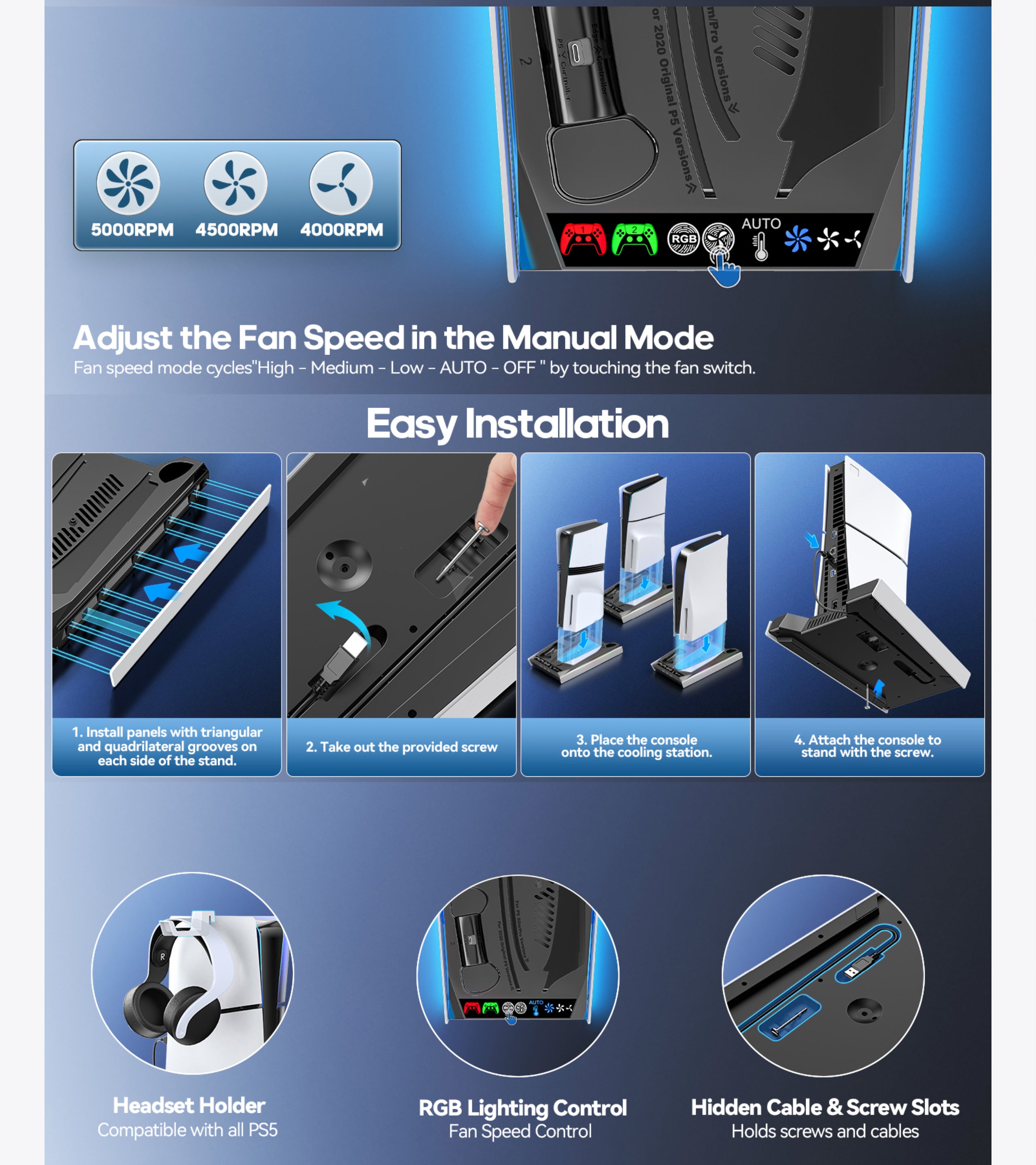 OIVO Cooling Stand Upgraded with Controller Charger & Auto Turbo Fan ...