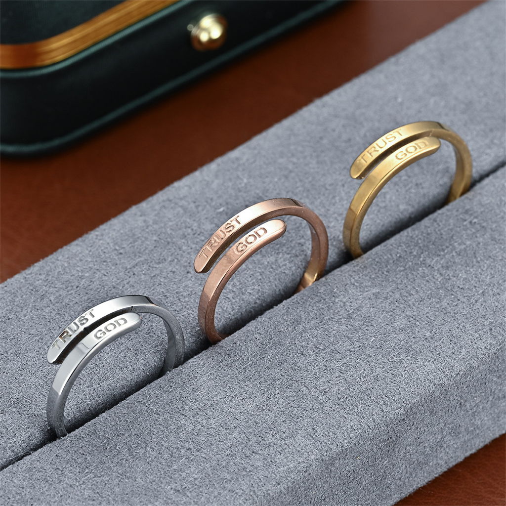 Trust God Ring Stainless Steel Simple Stacking Ring • Gold Stackable ...