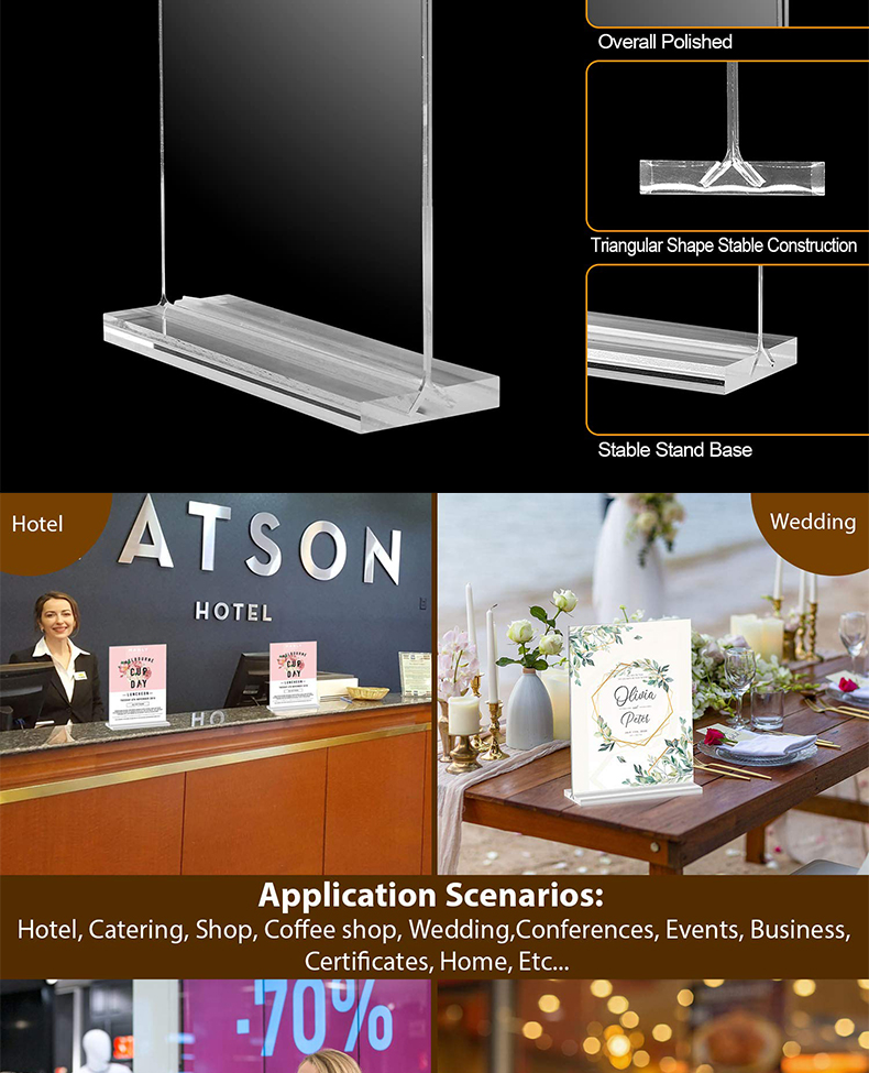 A4/A5/A6 Acrylic Sign Holder Clear T Shape Horizontal Table Sign Stands ...