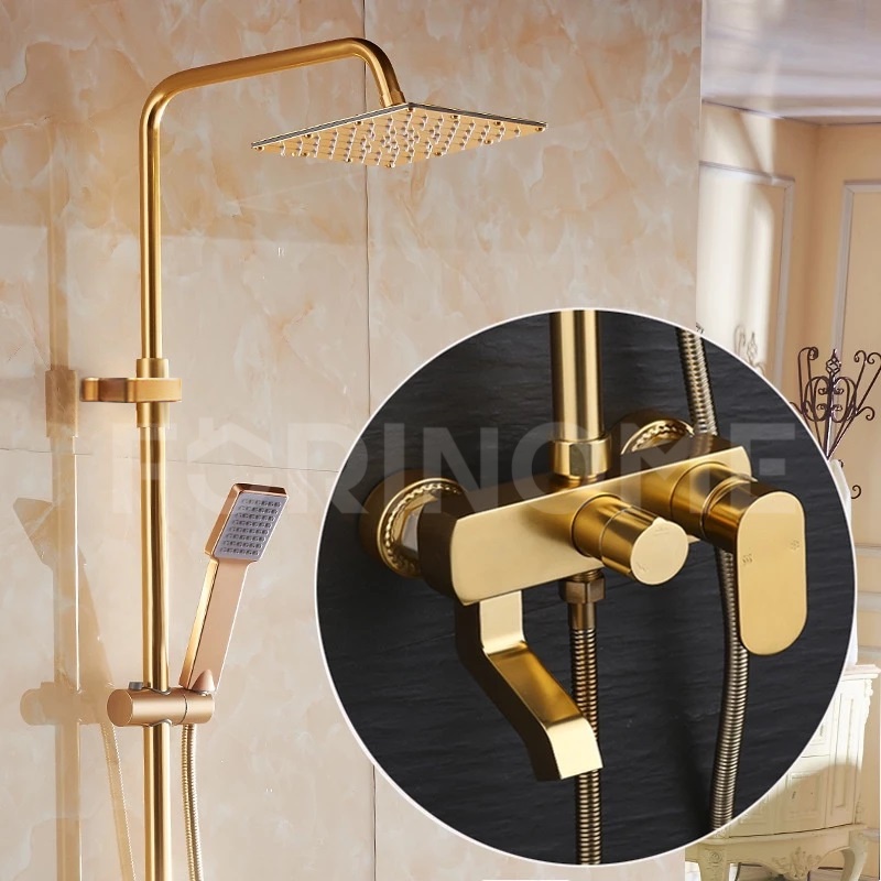 Luxury Gold Shower Rod Set 3-in-1 Hot & Cold Shower With Faucet Set ...