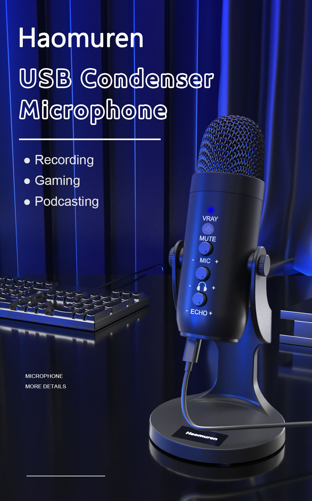 Haomuren USB Microphone for PC Mac Game Recording Streaming Podcast ...