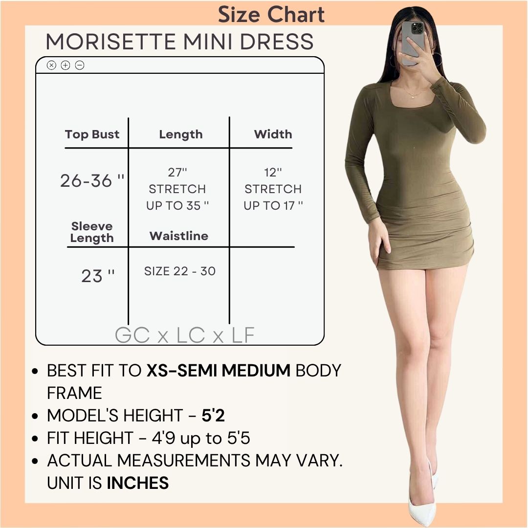 MORISETTE Long Sleeves Mini Dress | Double Lining Front&Back | Squareneck Stretchable | Cotton ...