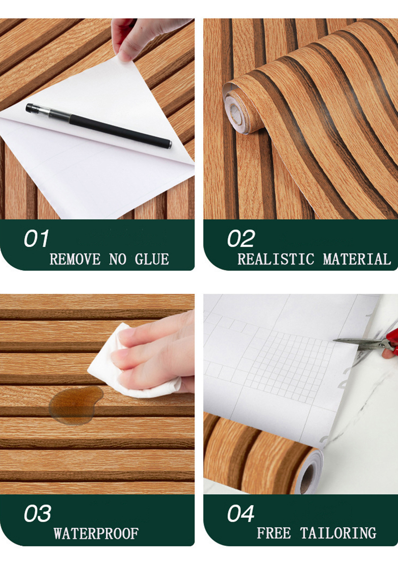 3M * 45CM Wallpapers Wood Design PVC Self Adhesive Wall Decor Stickers ...