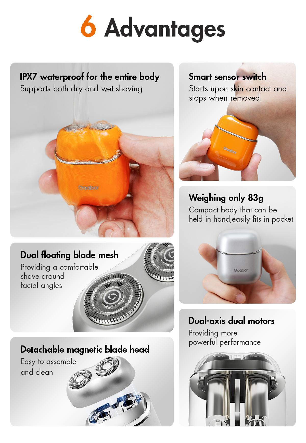 Gaabor Portable Sensor Razor Mini Shaver Dual Blade Skin Sense Fast ...