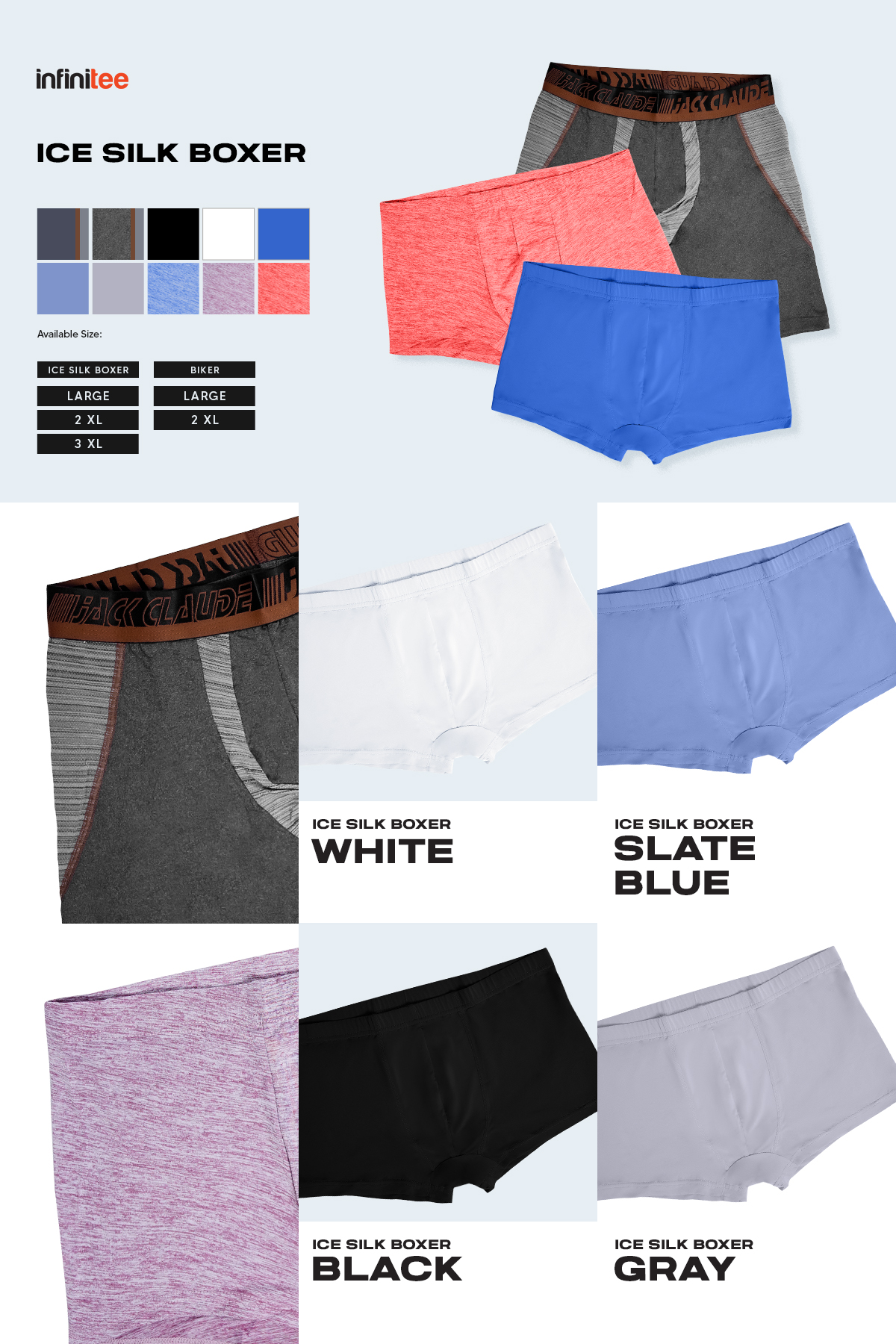 Infinitee Ice Silk Boxer Brief and Biker Shorts For Men Random Colors ...