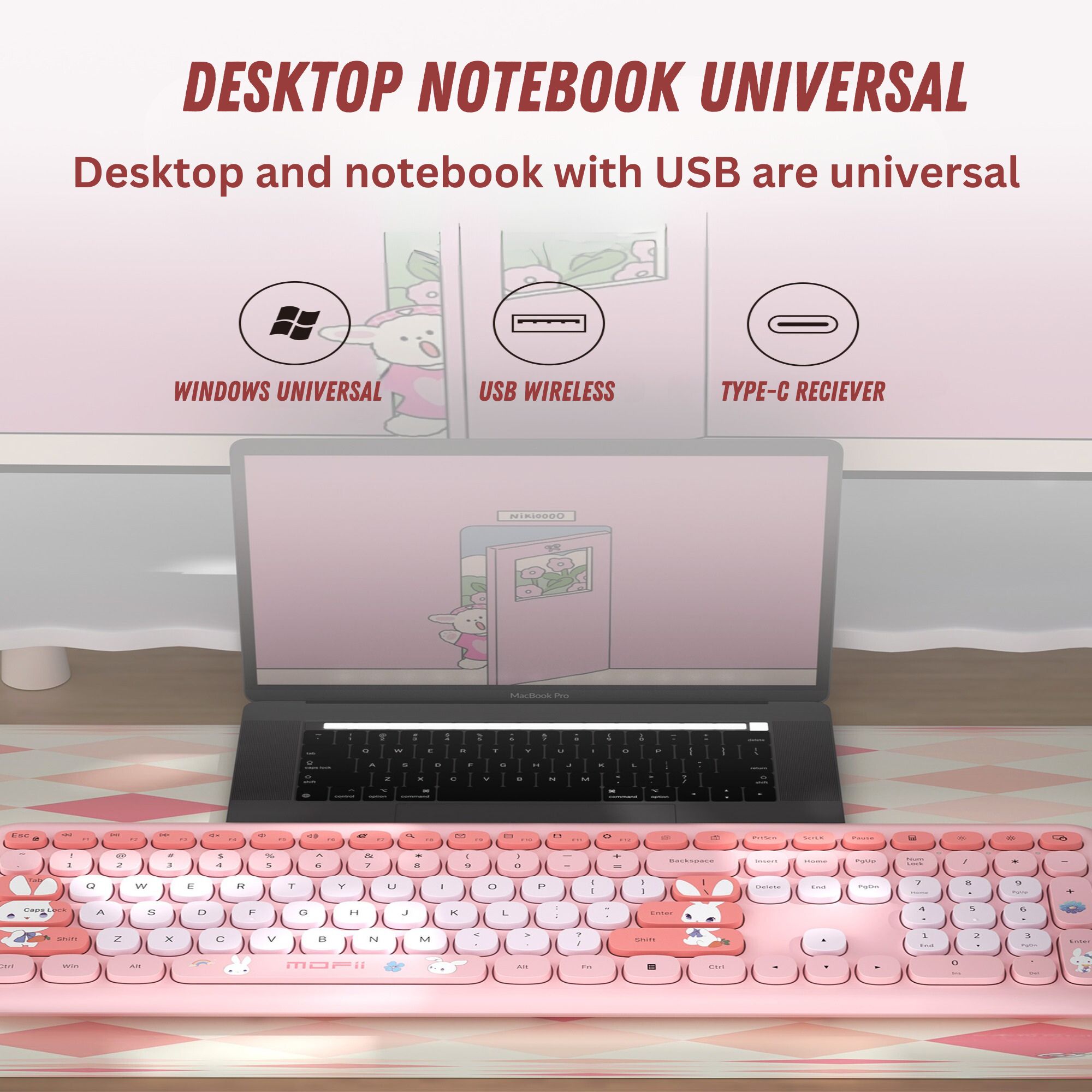 MOFII 666Pro wireless keyboard adorable rabbit design silent keyboard ...
