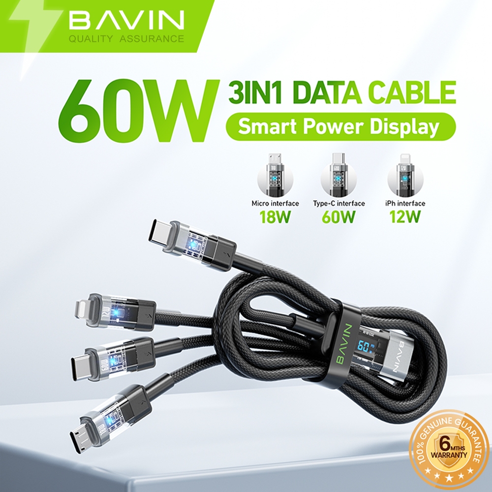 BAVIN CB319 60W PD Fast Charging Cable 3 in 1 Type-C / USB Nylon ...