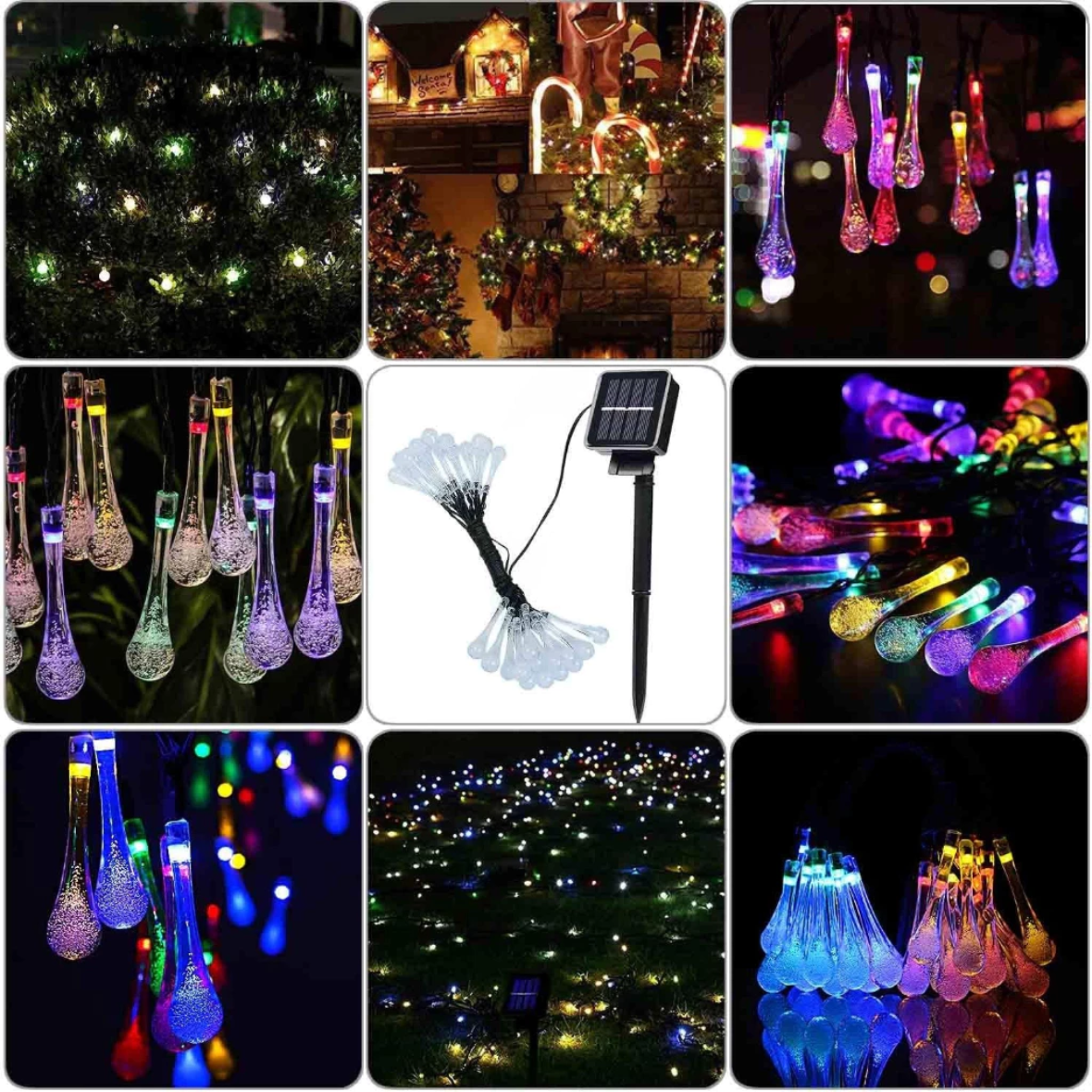 XH-612 30/20 Led Solar Drop Light 8 Lightning Mode Waterproof Raindrop ...