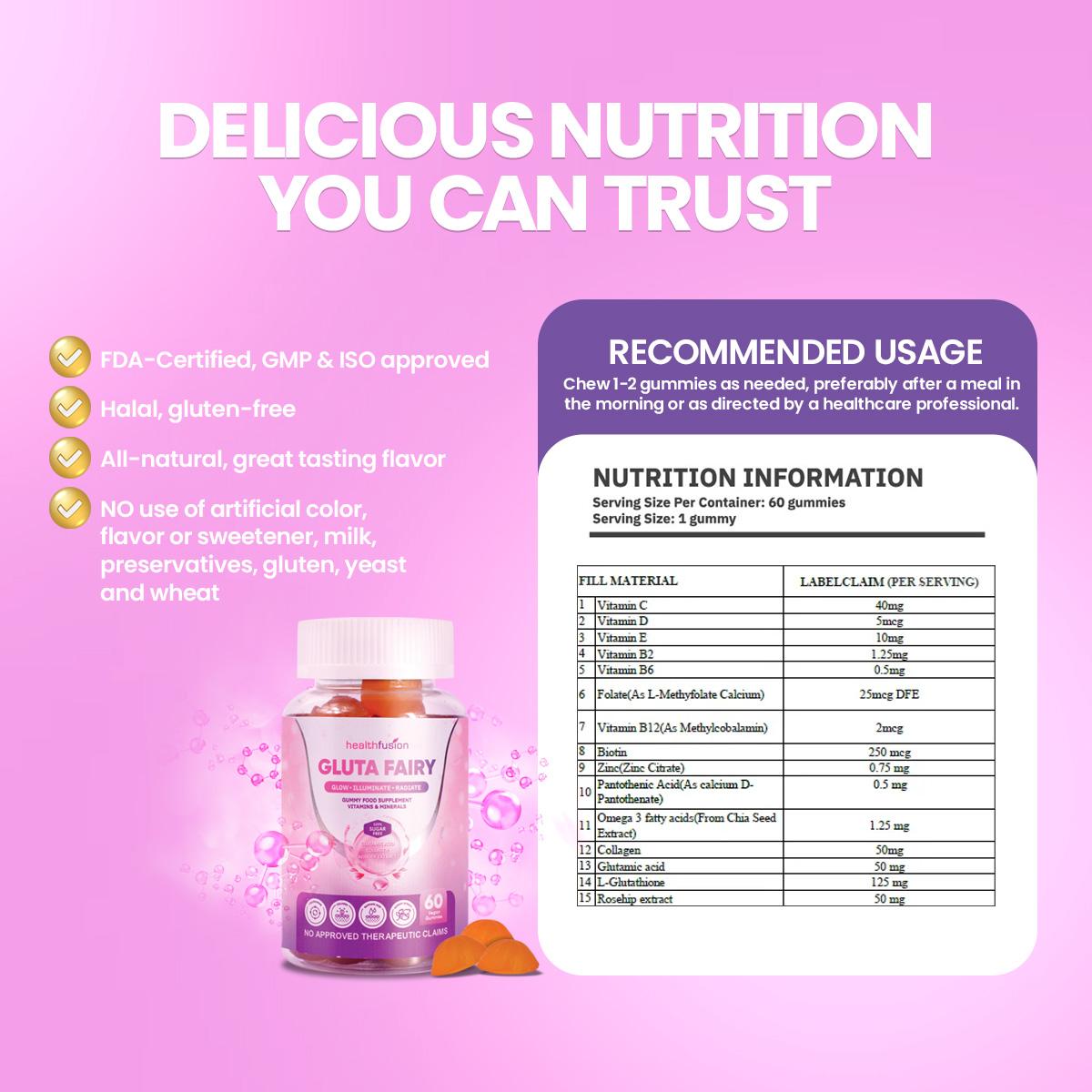 Health Fusion Gluta Fairy with Glutathione, Collagen, Glutamic Acid ...