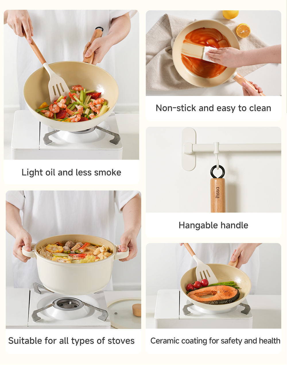 INSSA Non-Stick Frying Pan Upgrade Ceramic Coated Cookware Suitable for ...