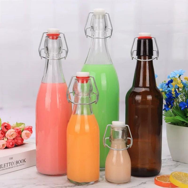 1PC Round Transparent Glass Beverage Bottle 500/1000ML Multi-Purpose ...