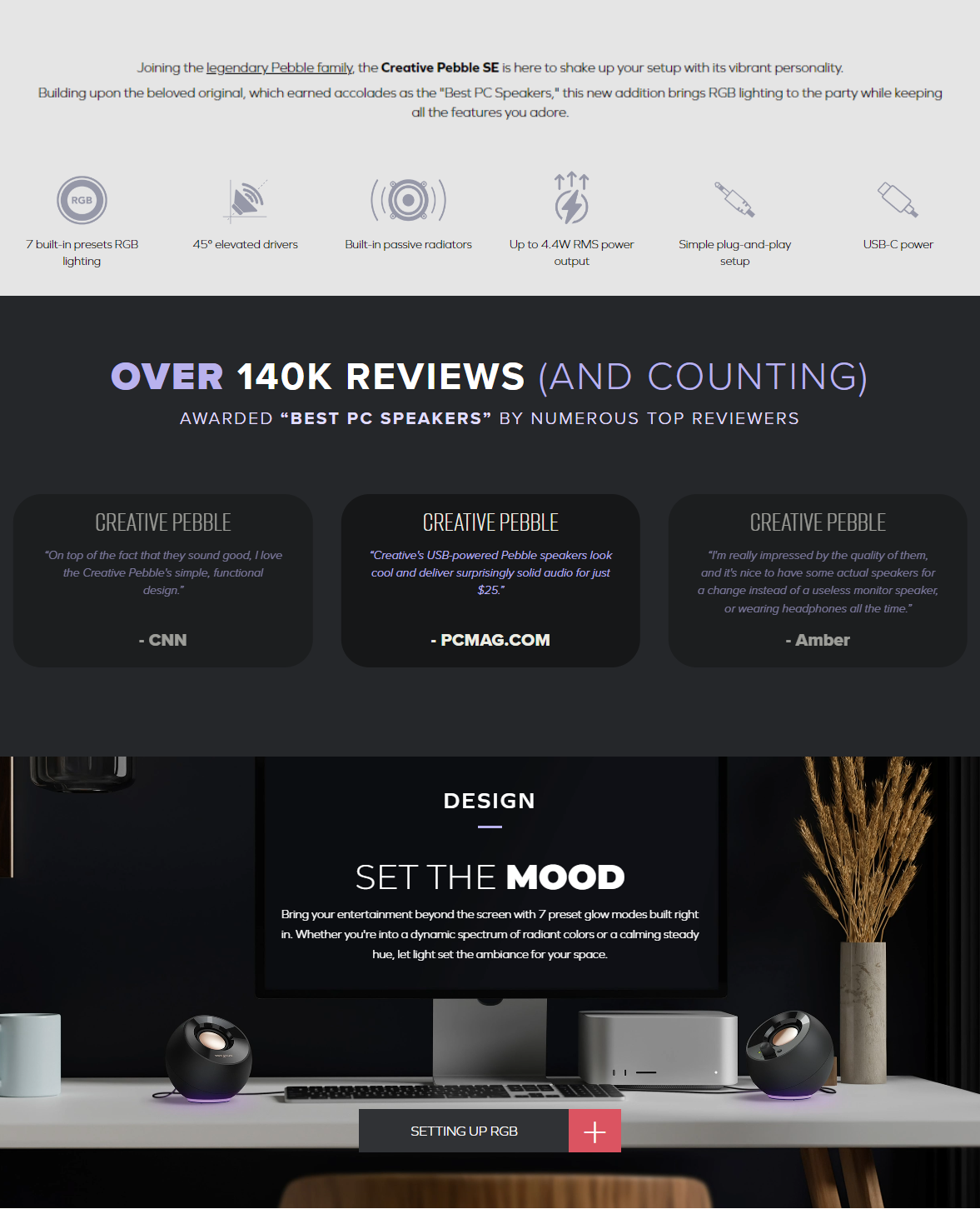 Creative Pebble SE 2.0 USB-C Powered PC Desktop Speakers with RGB ...