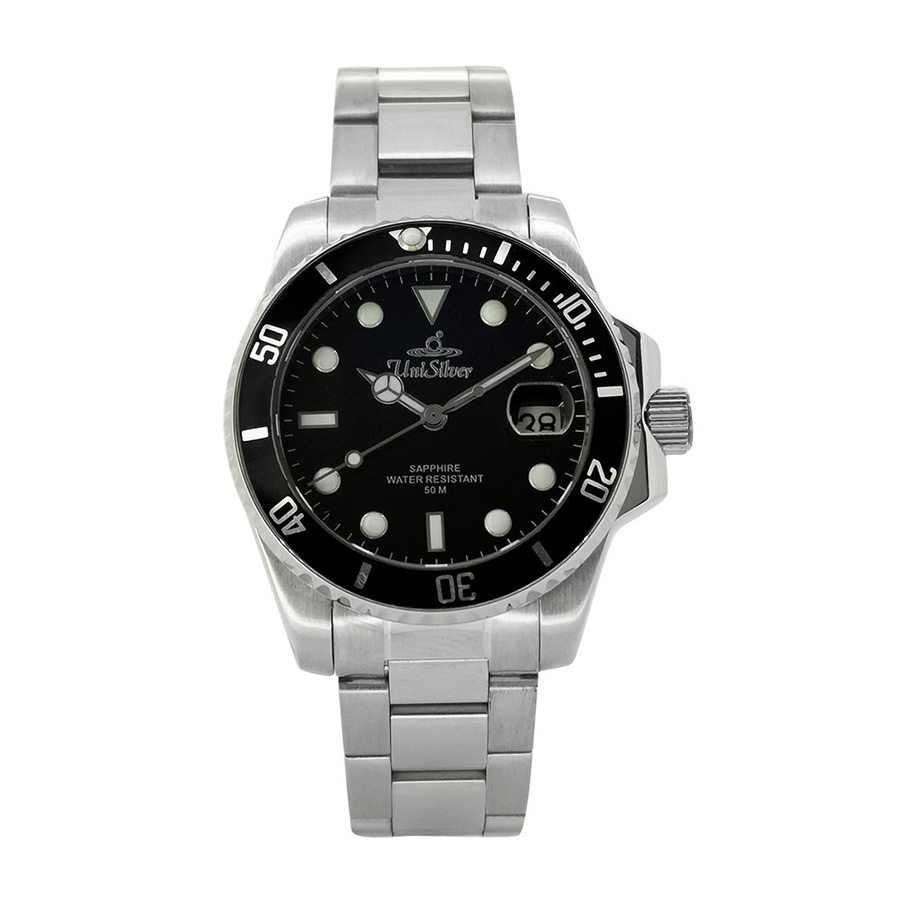 UniSilver TIME Mens small Silver / Black with Date Analog Stainless ...