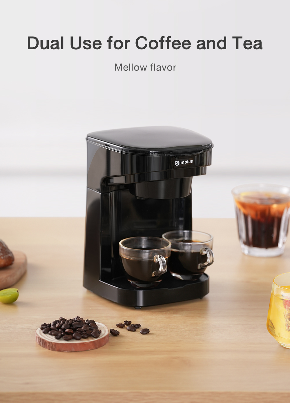 Simplus Coffee Maker Drip Filter Coffee Machine Dual Cups Dual-Use for ...