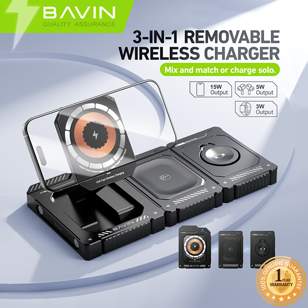 BAVIN PC2032 Removable 3in1 Wireless Magnetic Charger 15W Wireless Charging Station for iPh ...