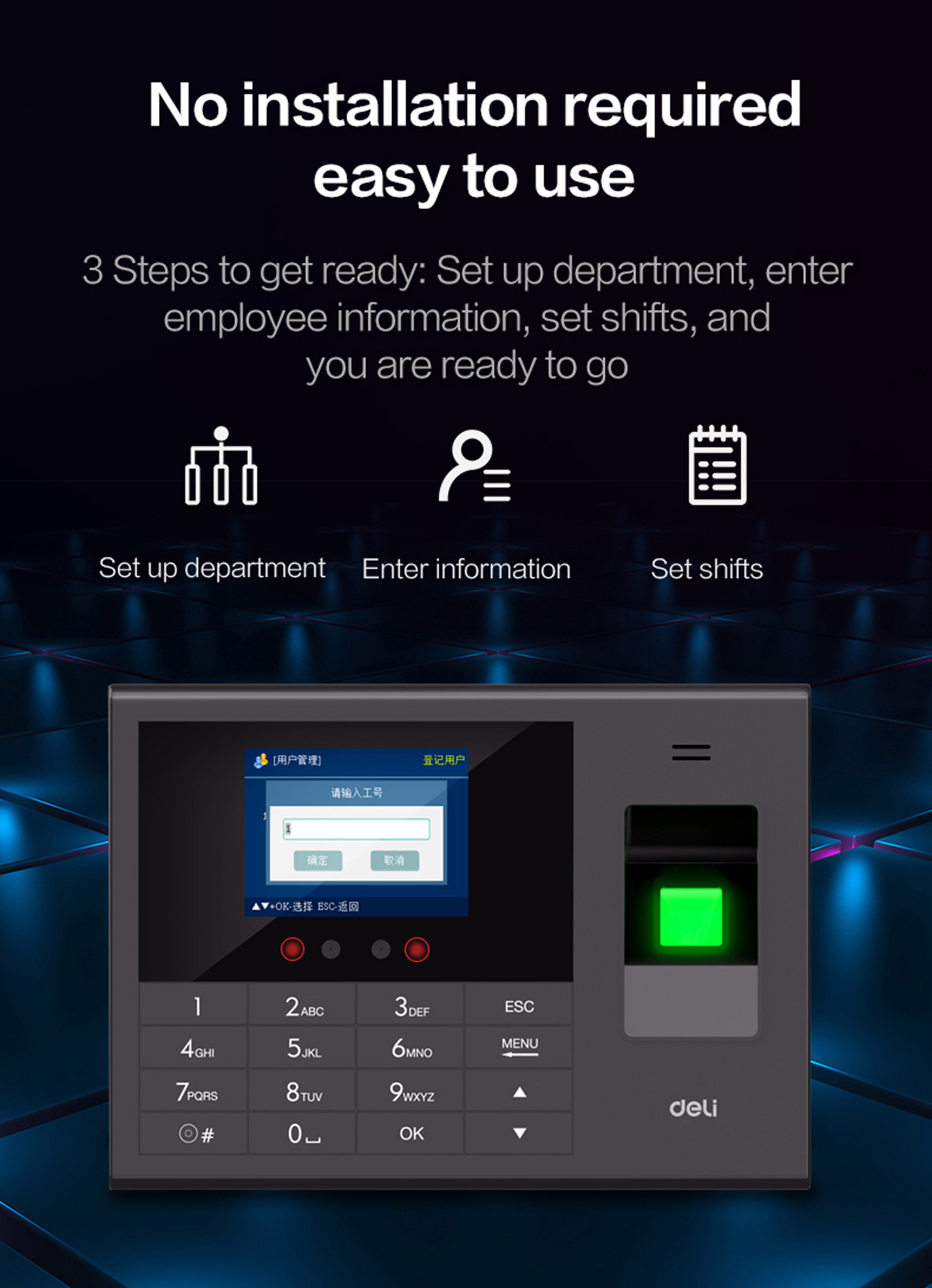 Deli 3765 Fingerprint and Face Recognition Attendance Machine | Shopee ...