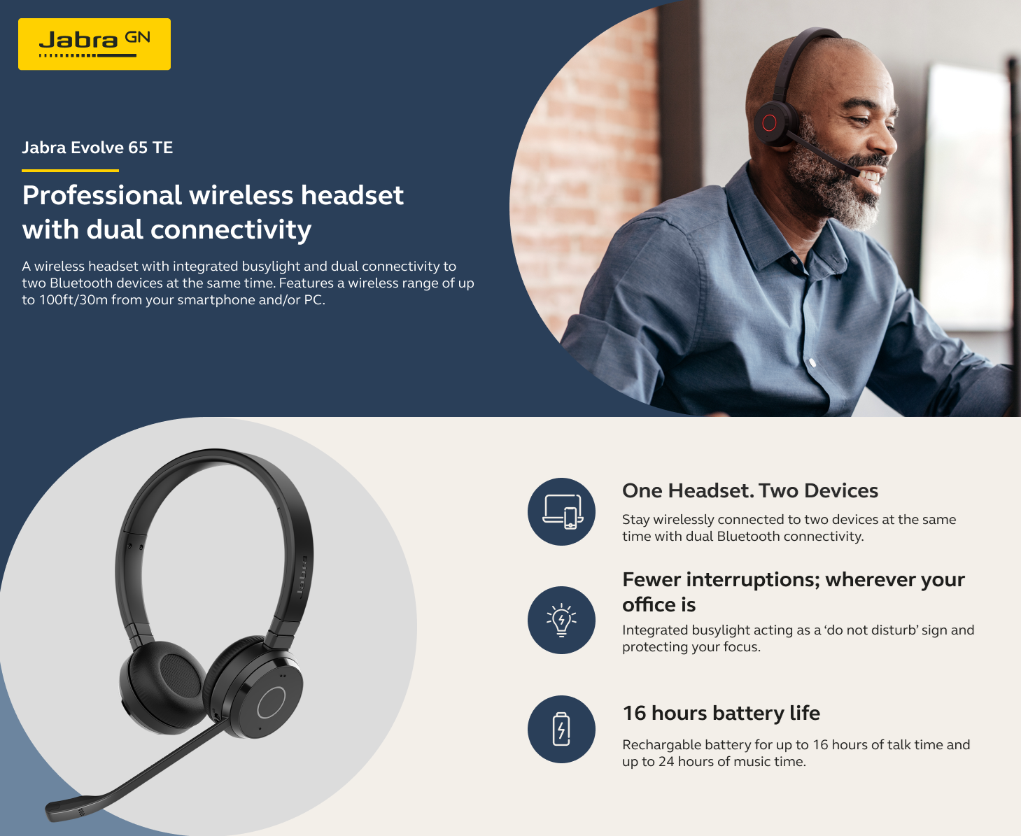 Jabra Evolve 65 TE Wireless Dual-Ear Headphones with Charging Stand ...