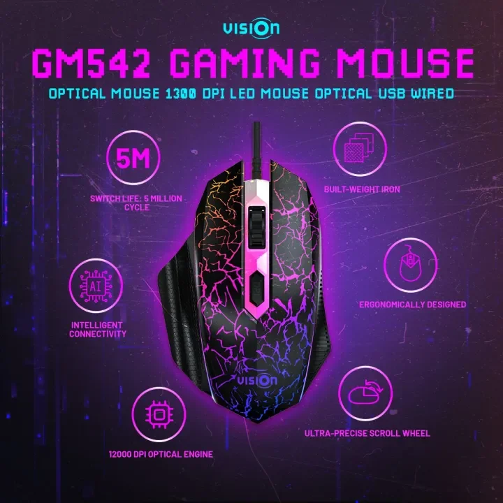 IPASON x Vision GM542 Gaming Mouse Optical Mouse 1300 DPI Led Mouse ...