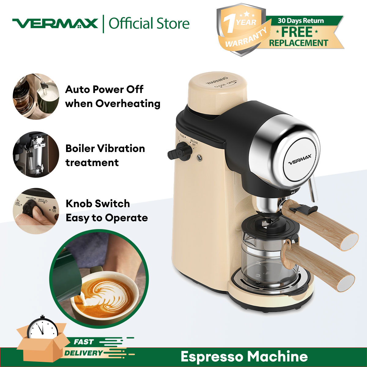 Vermax Mini Espresso Machine 5Bar Potable Coffee Maker Temperature ...