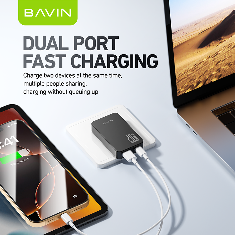 BAVIN PC2028 20W + QC3.0 Ultra Slim Fast Charger Dual Port USB And Type-C Bendable AC Plug ...