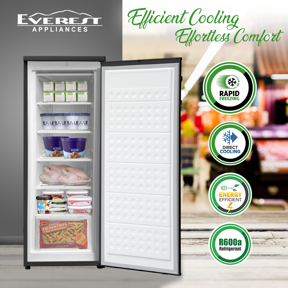 EVEREST 7.1 cu.ft Upright Freezer/ Direct Cooling/ Adjustable Front ...