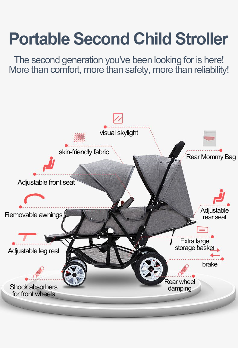 LUCKYBABE Double front and rear baby strollers lightweight folding ...