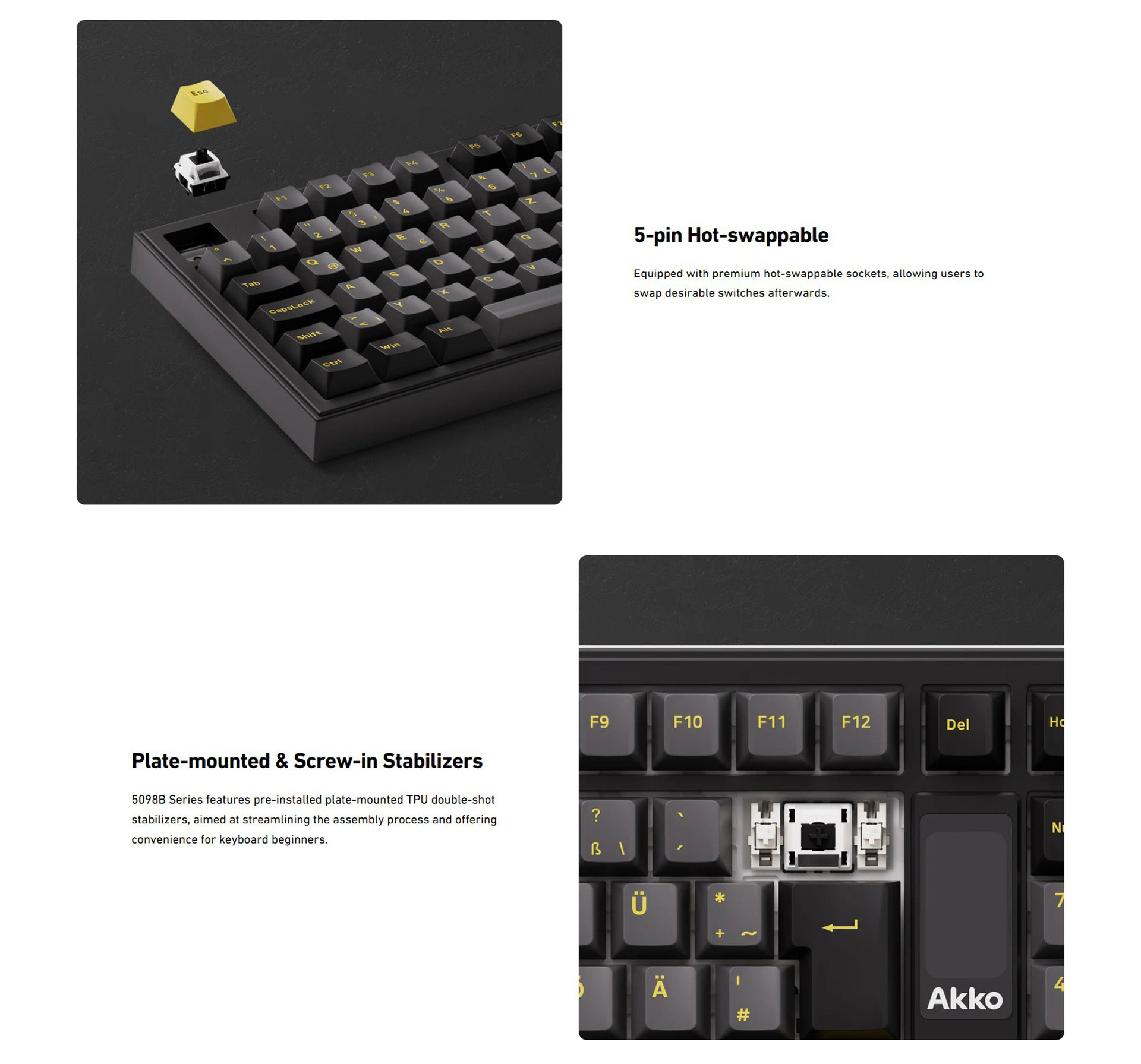 Akko 5098B Black & Gold Multi-Mode RGB Hot-Swappable Mechanical ...