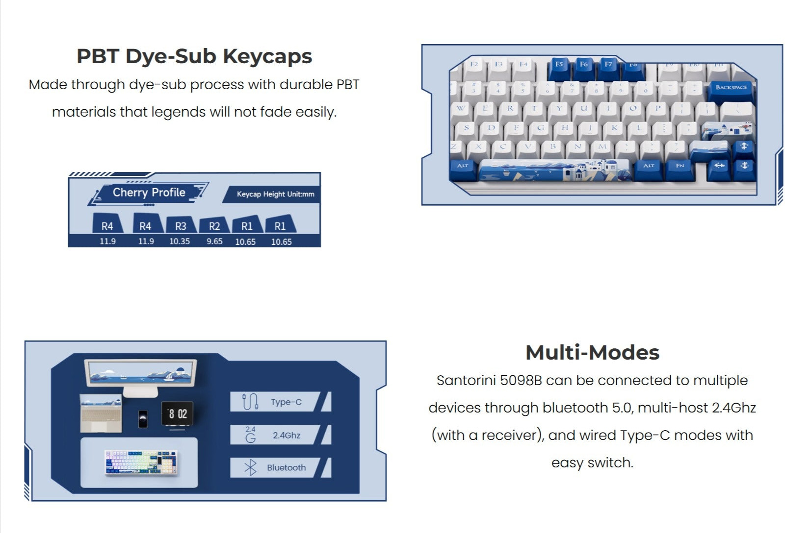 Akko 5098B Santorini Multi-Mode RGB Hot-Swappable Mechanical Keyboard ...