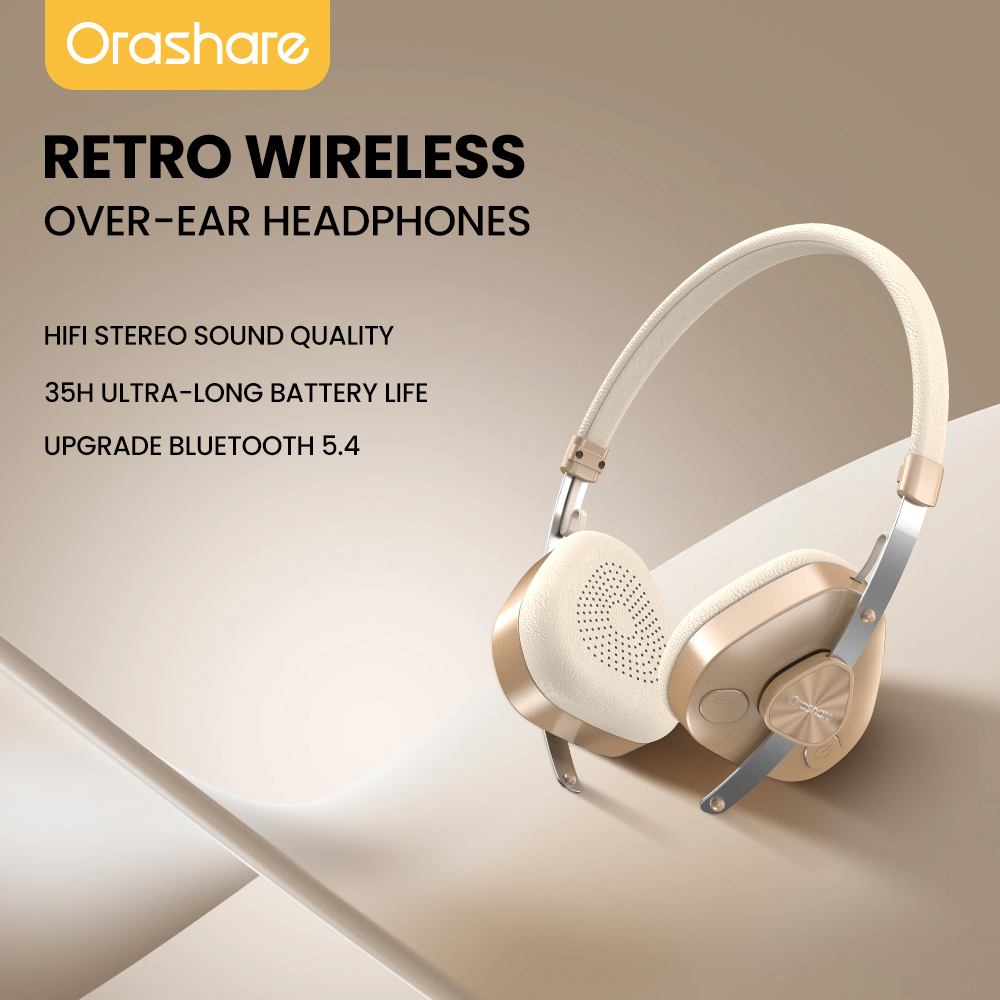 Orashare HS04 Retro Wireless Headphones with Mic Bluetooth 5.4 HiFi ...