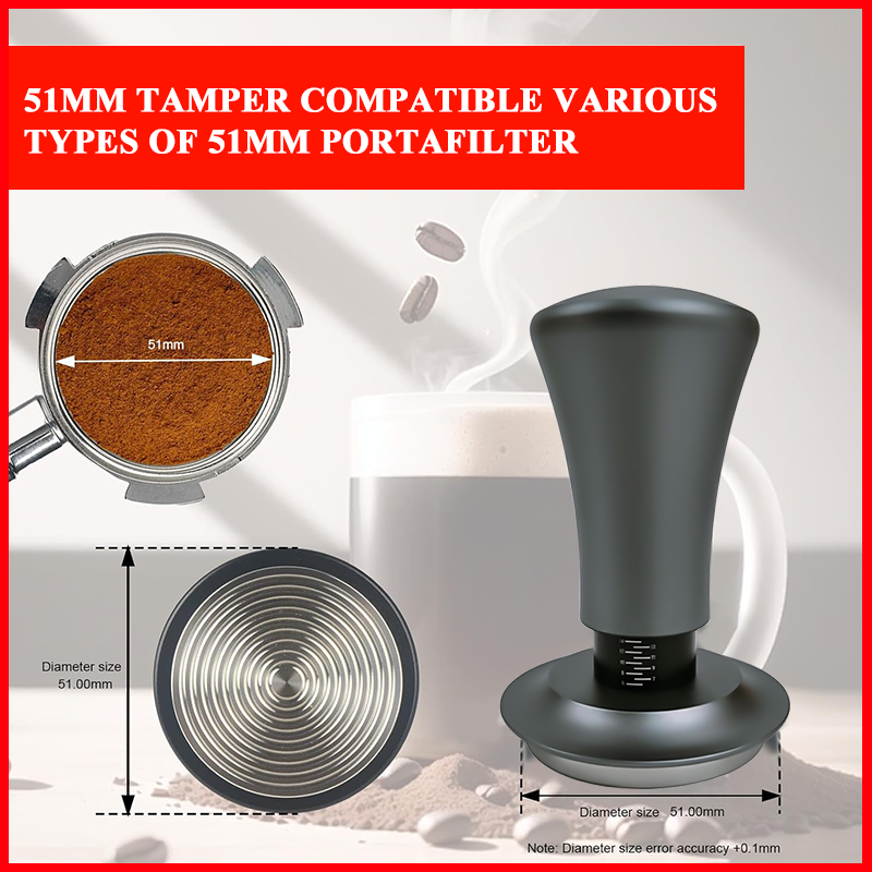 Lahome 51mm Espresso Calibrated Tamper Spring-loaded Stainless Steel ...