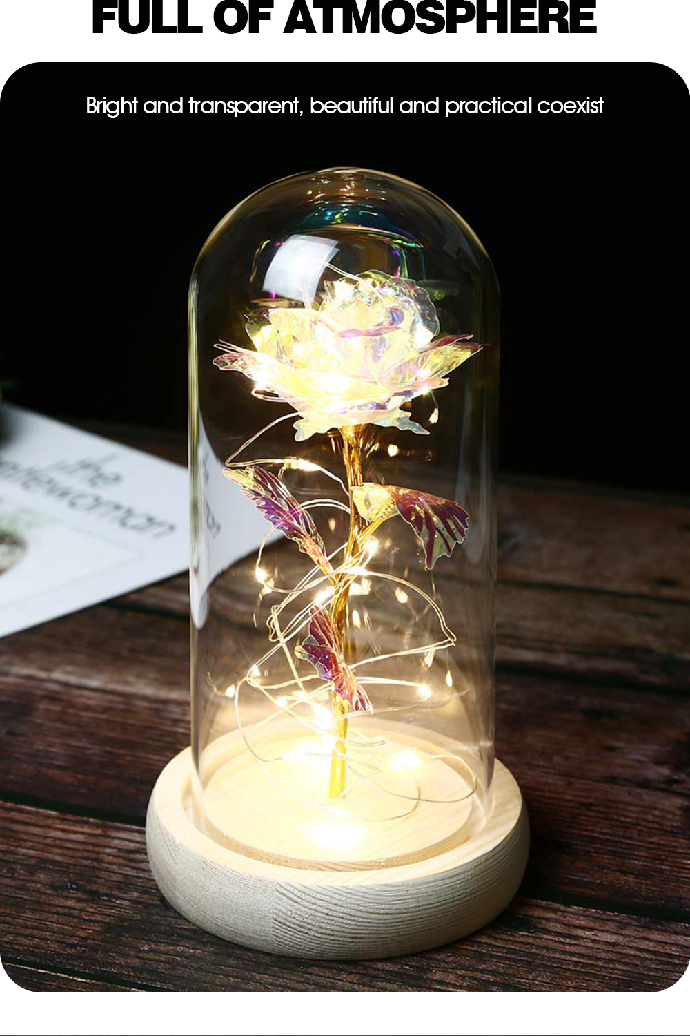 Led Light Eternal Rose Lamp Light Glass Dome Galaxy Rose Valentines ...