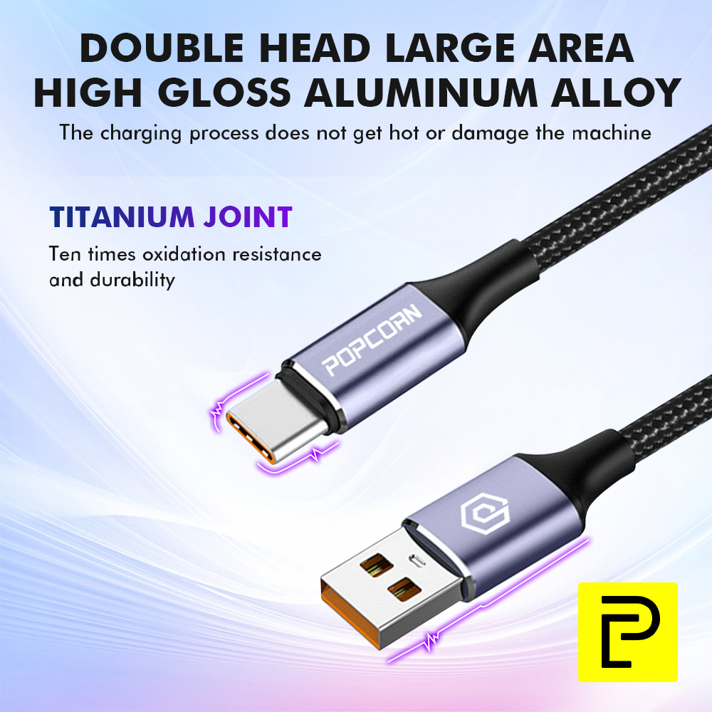 Popcorn X2 ATOC USB to Type C Cable 6A Super Fast Charging Mobile Phone ...