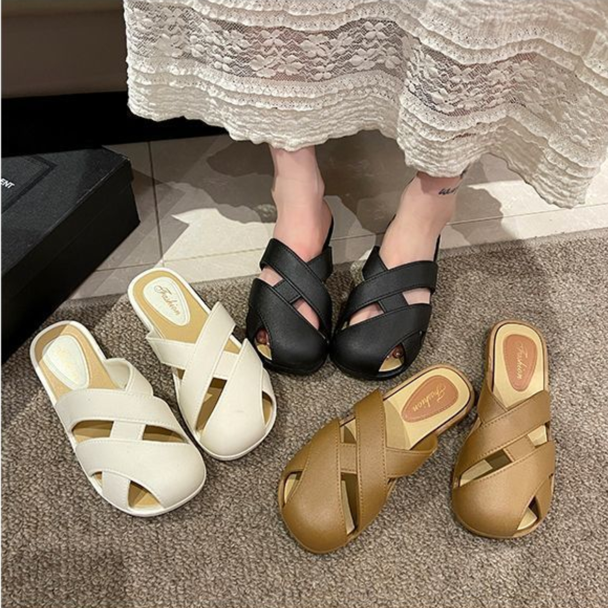 AL Flat Half Shoes For Women Closed Toe Half Shoes Outerwear Casual ...