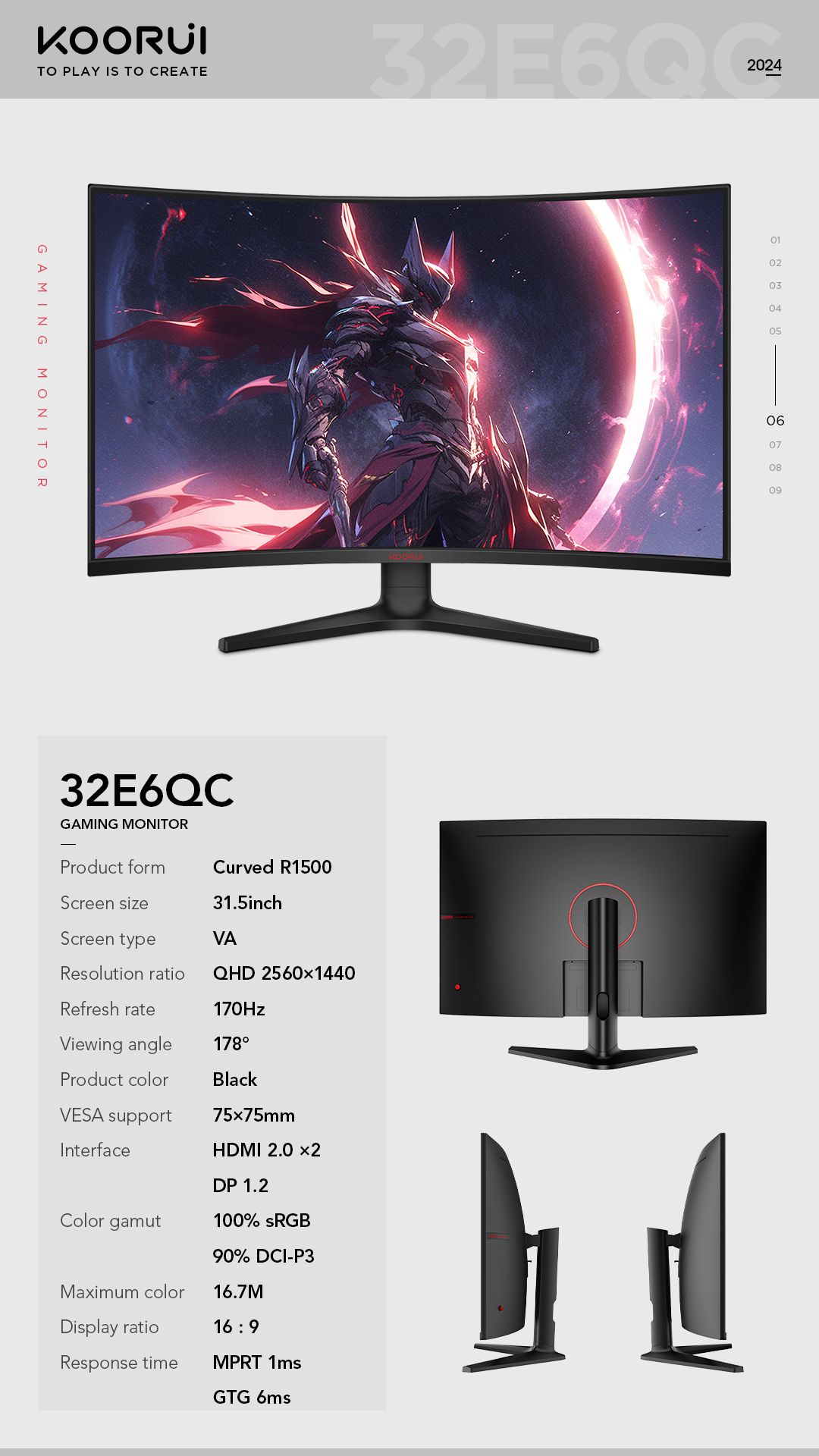 KOORUI 32E6QC QHD | G3221SC 31.5" QHD2560x1440 Curved VA 1500R black 170HZ 90% DCI-P3 GAMING ...