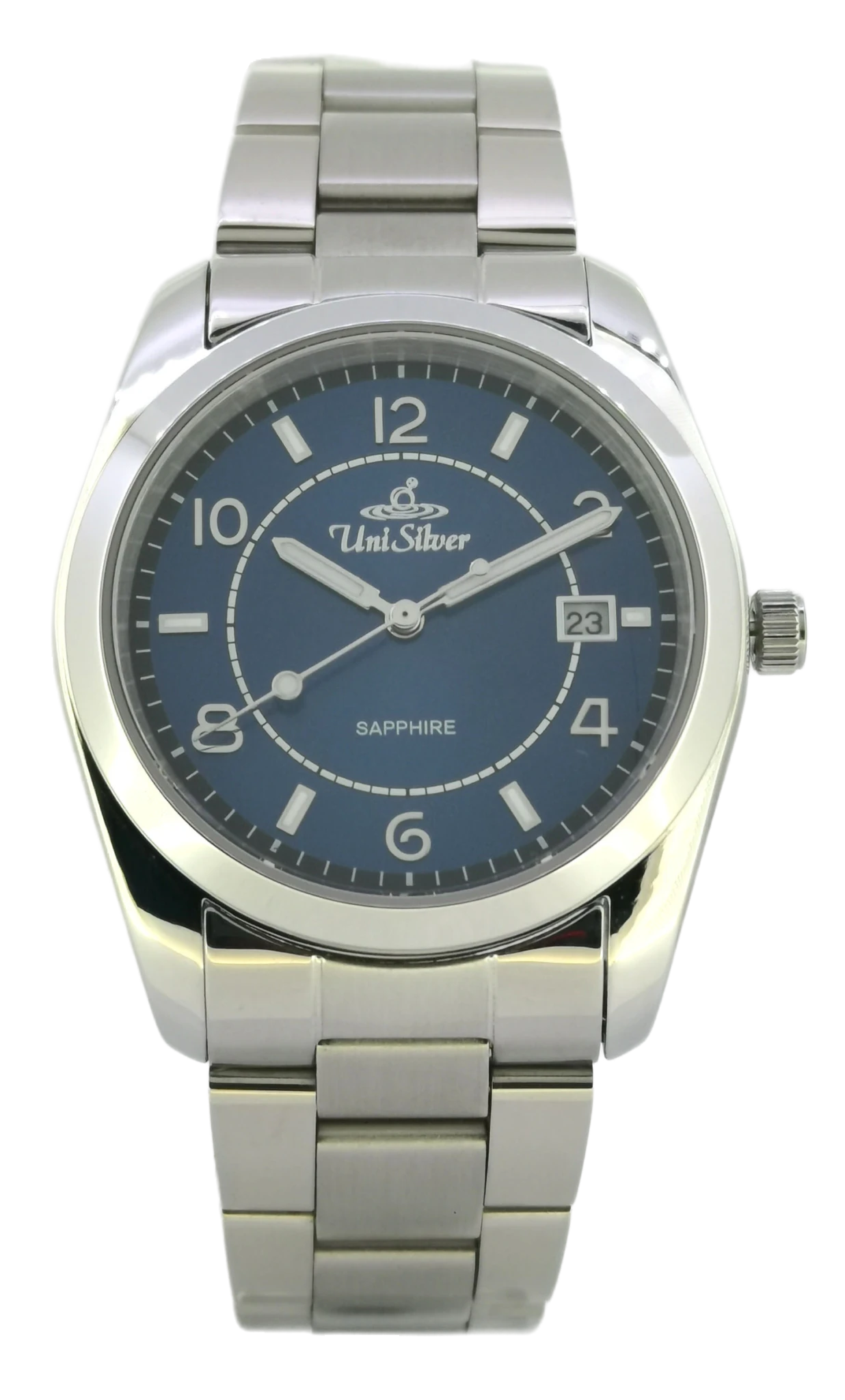 UniSilver TIME Men's Silver / Blue Sapphire Analog Stainless steel ...