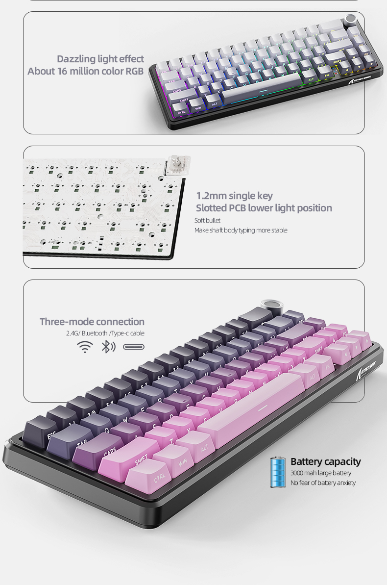 Attack Shark X66 Mechanical Keyboard 80 Key RGB Tri-Mode Bluetooth 2.4G ...