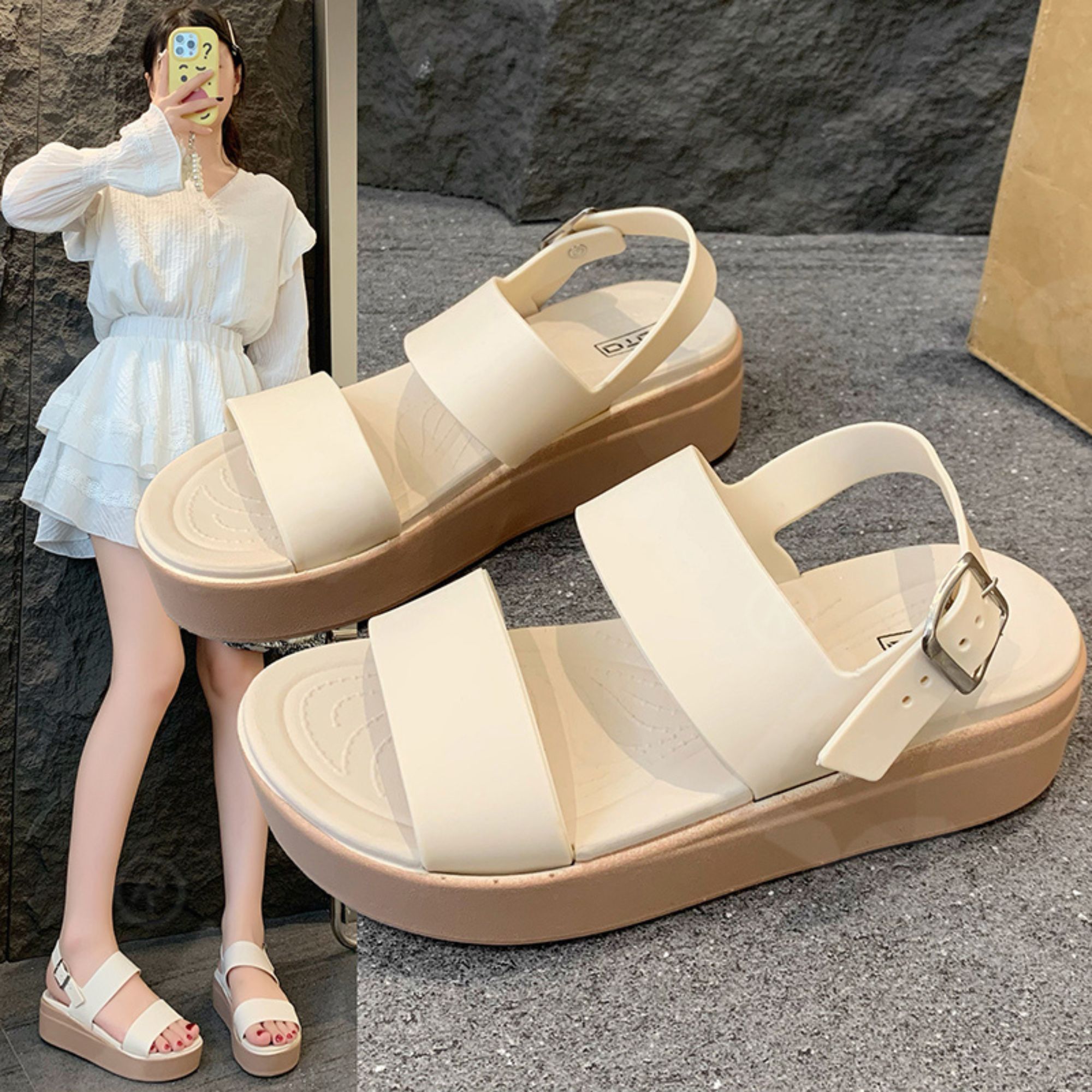 LALA Simple Casual Sandals for women with Adjustable buckle rubber ...