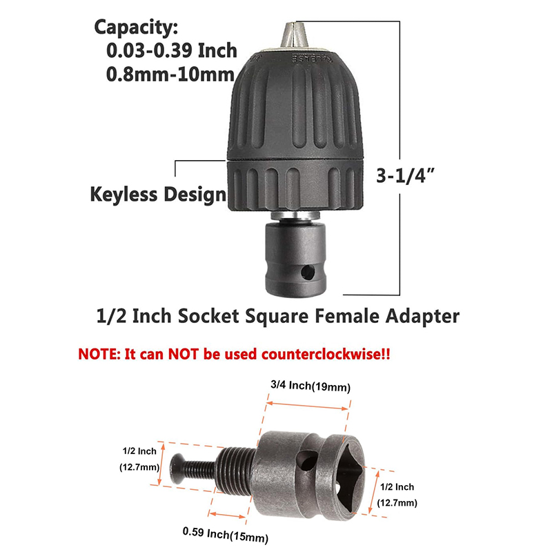 0.8-10mm/1.5-10mm Drill Chuck Converte Change Electric Impact Wrench 1/ ...