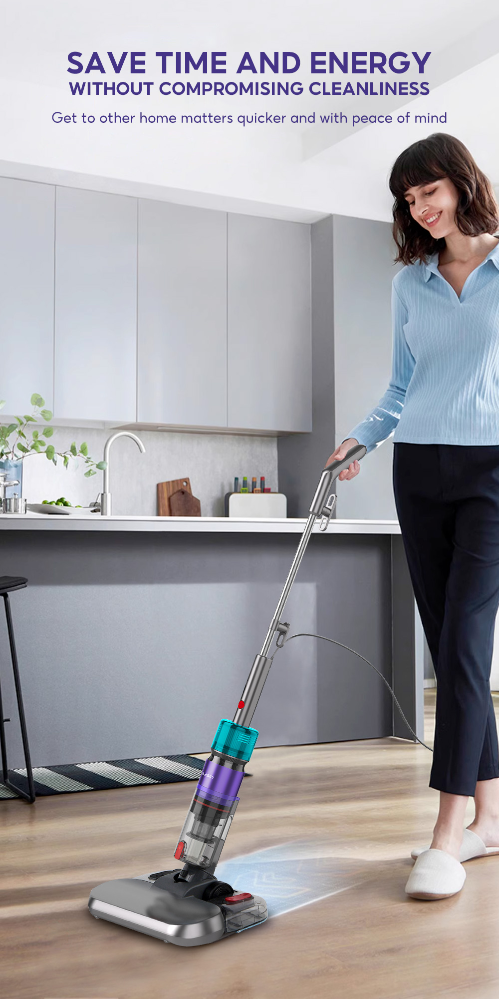 EYSIN VC30 Plus 3in1 Handheld Lightweight Vacuum Cleaner with Large Mop ...