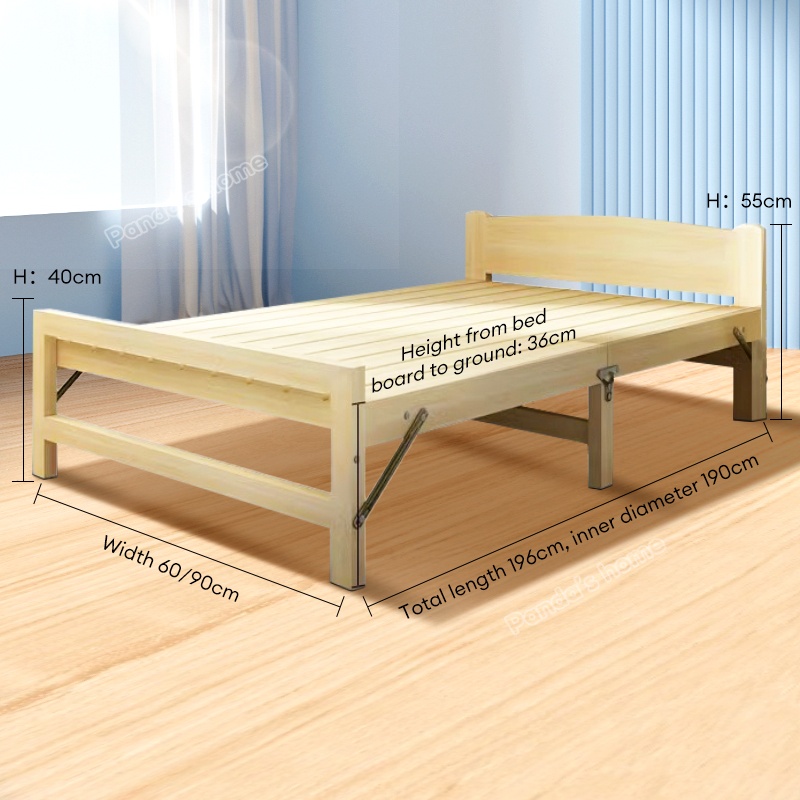 Solid Wood Folding Bed Metal Foldable Bed Single Bed Frame Wooden Wood ...