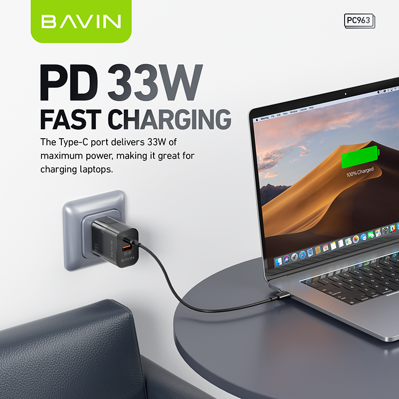 BAVIN PC963 33W PD Fast Charging AC Adapter w/ Dual Port Type-C & USB ...