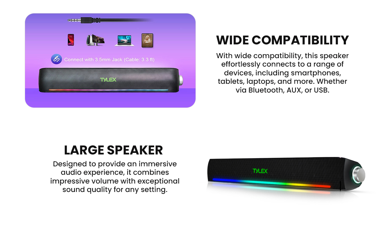 Tylex XSP05 Computer Soundbar With 5.3 Bluetooth Speaker Plug And Play ...
